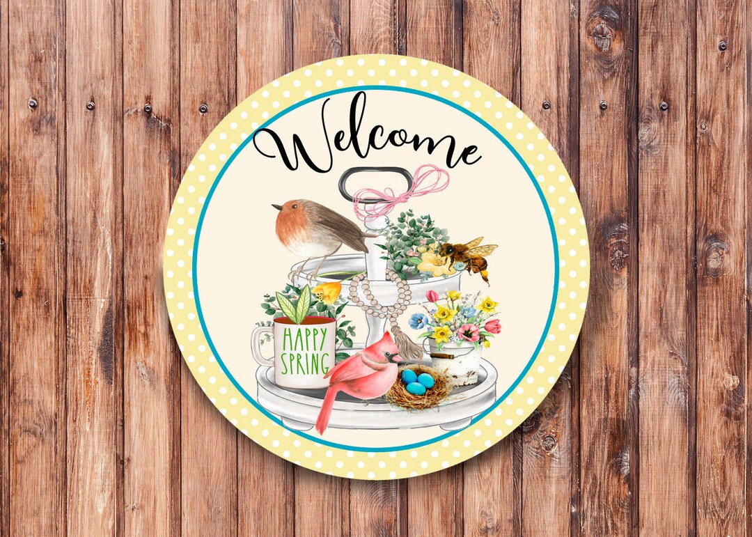 Welcome Tiered Tray Wreath Sign - Etsy