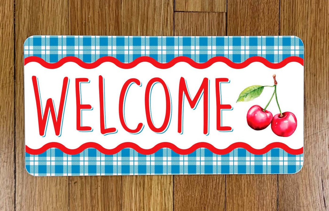 Welcome Plaid Cherry Wreath Sign - Etsy