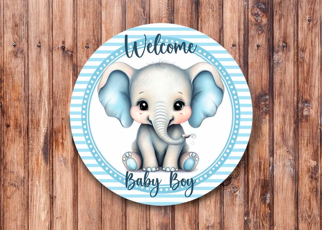 Welcome Baby Boy Elephant Wreath Sign - Etsy