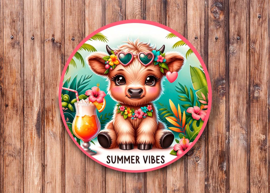 Summer Vibes Highland Cow Wreath Sign - Etsy