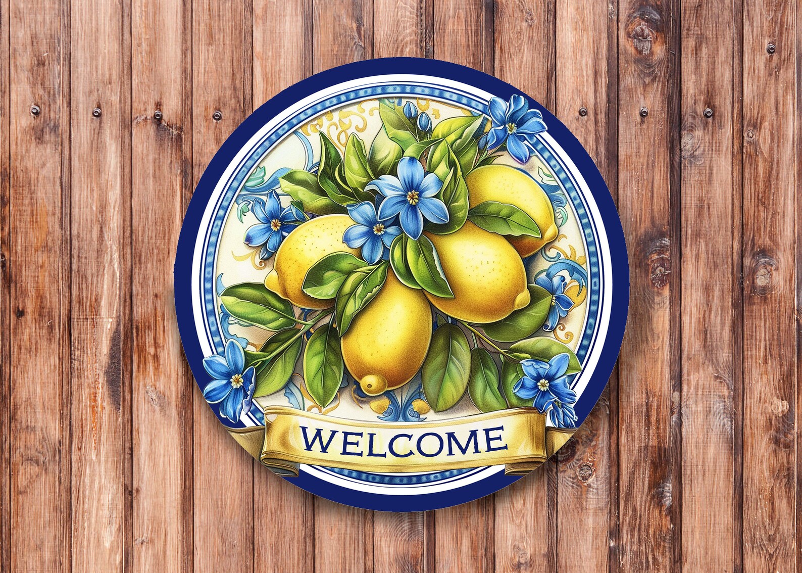 Welcome Lemons Blue Flowers Wreath Sign - Etsy