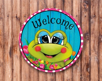 Frog Wreath Sign, Welcome Wreath Sign, Welcome Wreath Sign, Metal ...
