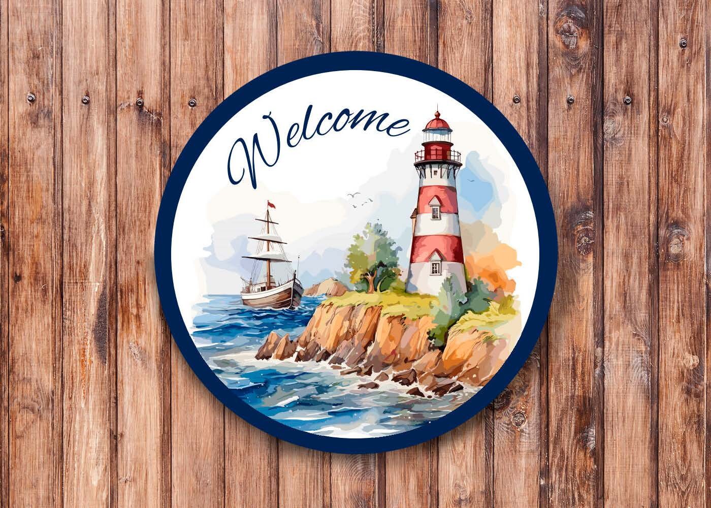 Welcome Sailboat and Lighthouse Wreath Sign - Etsy