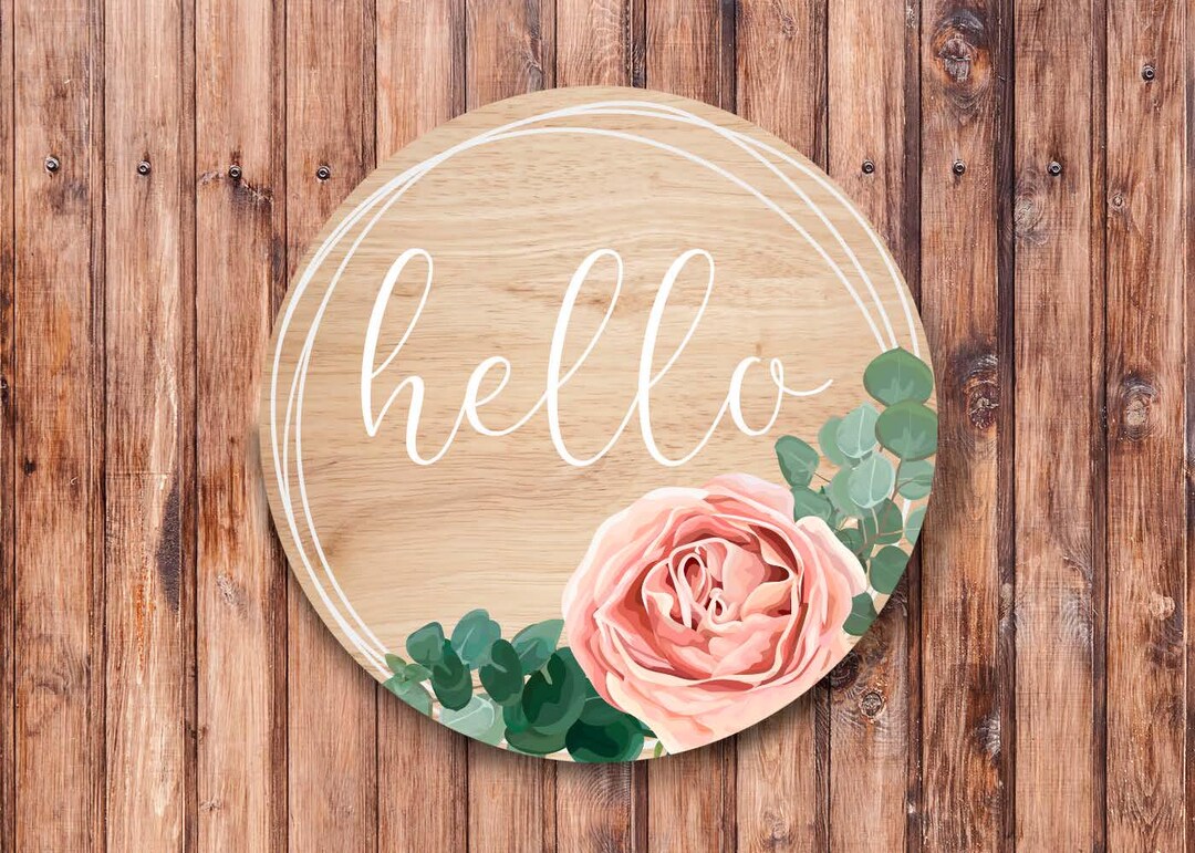 Peach Floral Hello Wreath Sign - Etsy