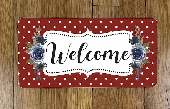 Blue Flowers Welcome Wreath Sign | Etsy