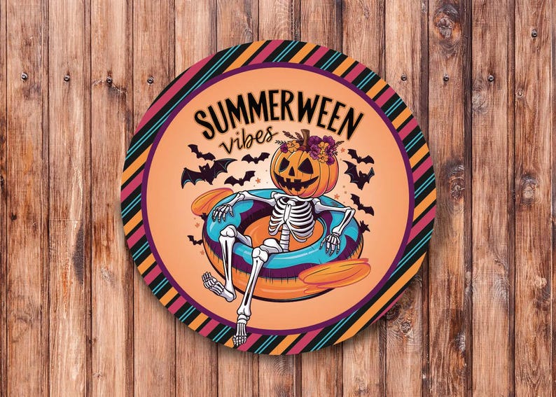 Summerween Pumpkin Skeleton Wreath Sign - Etsy