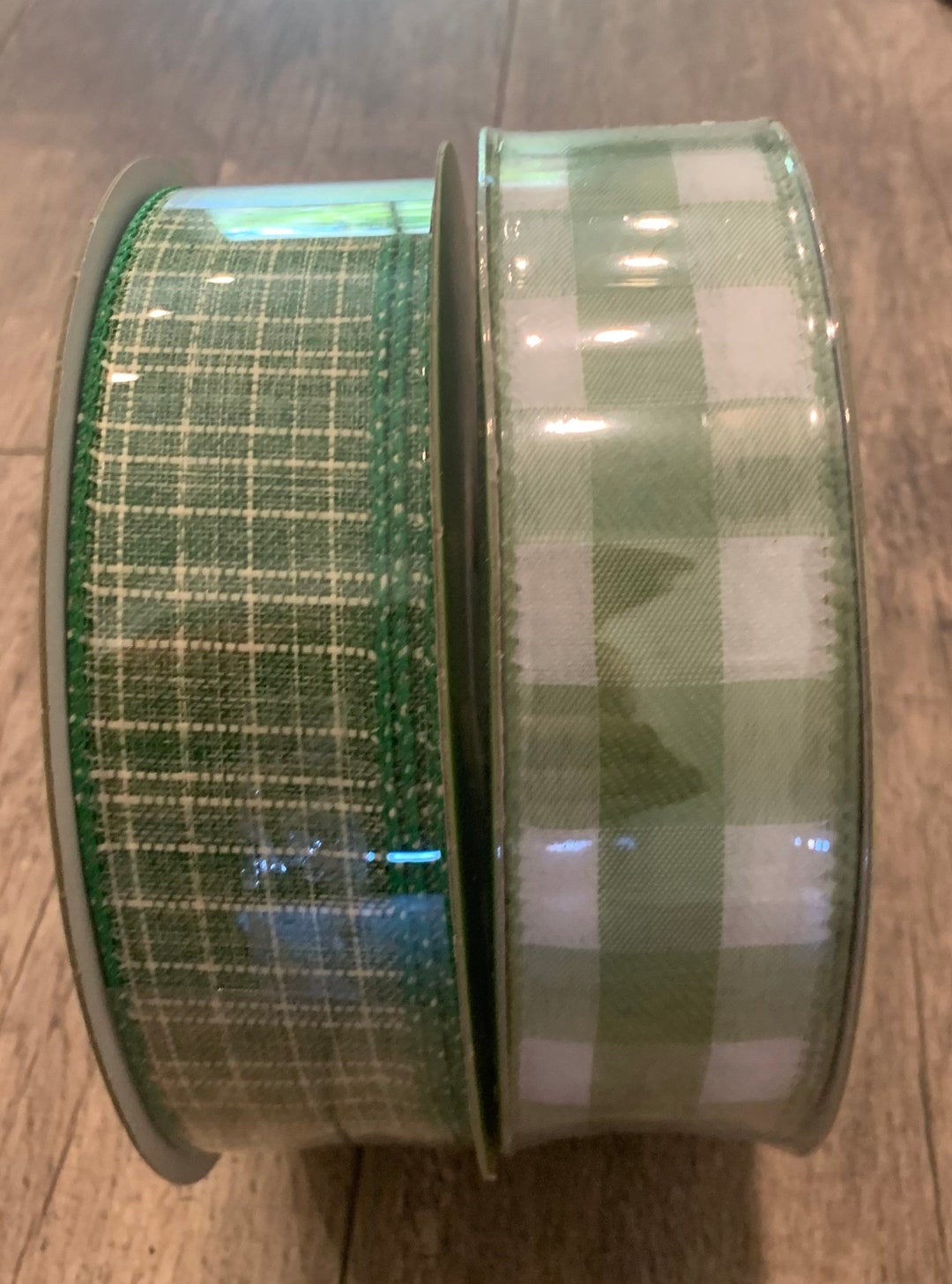 Green Plaid and Green Check Wired Ribbon - Etsy