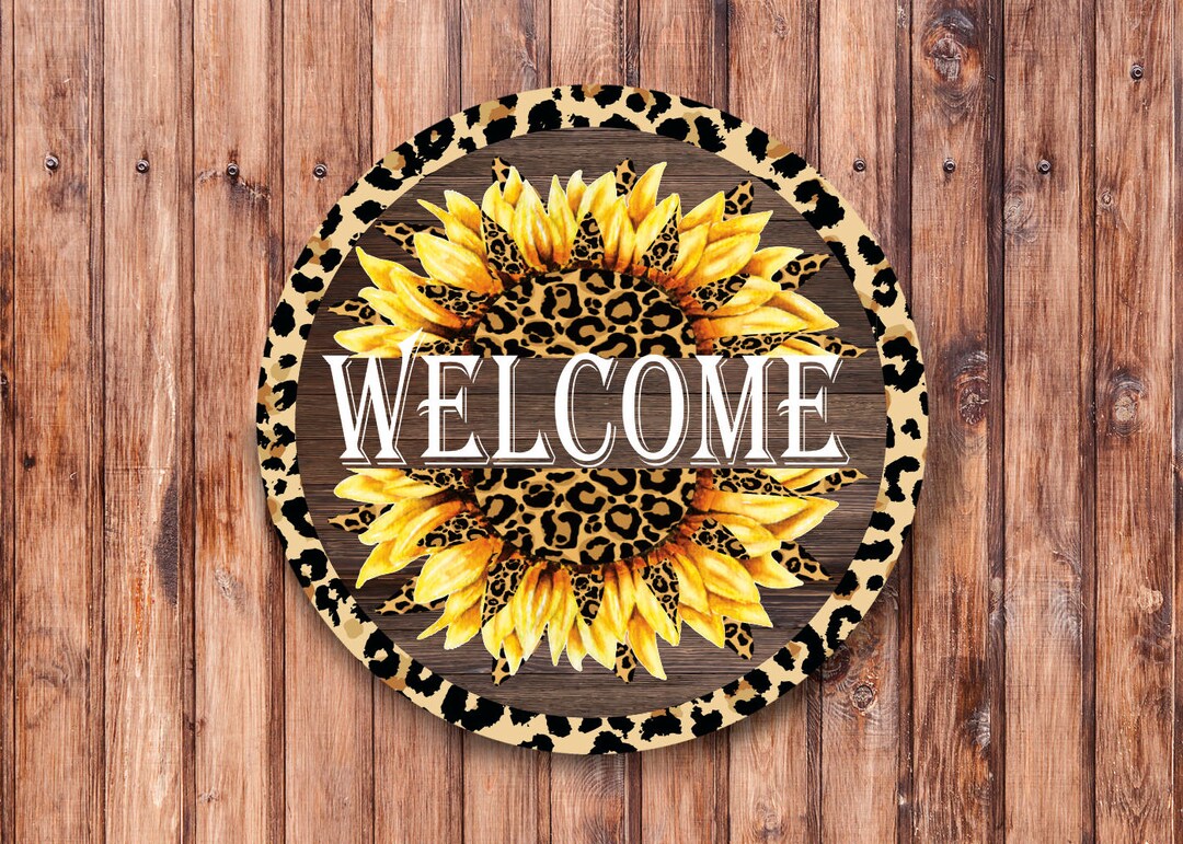 Leopard Sunflower Welcome Wreath Sign - Etsy