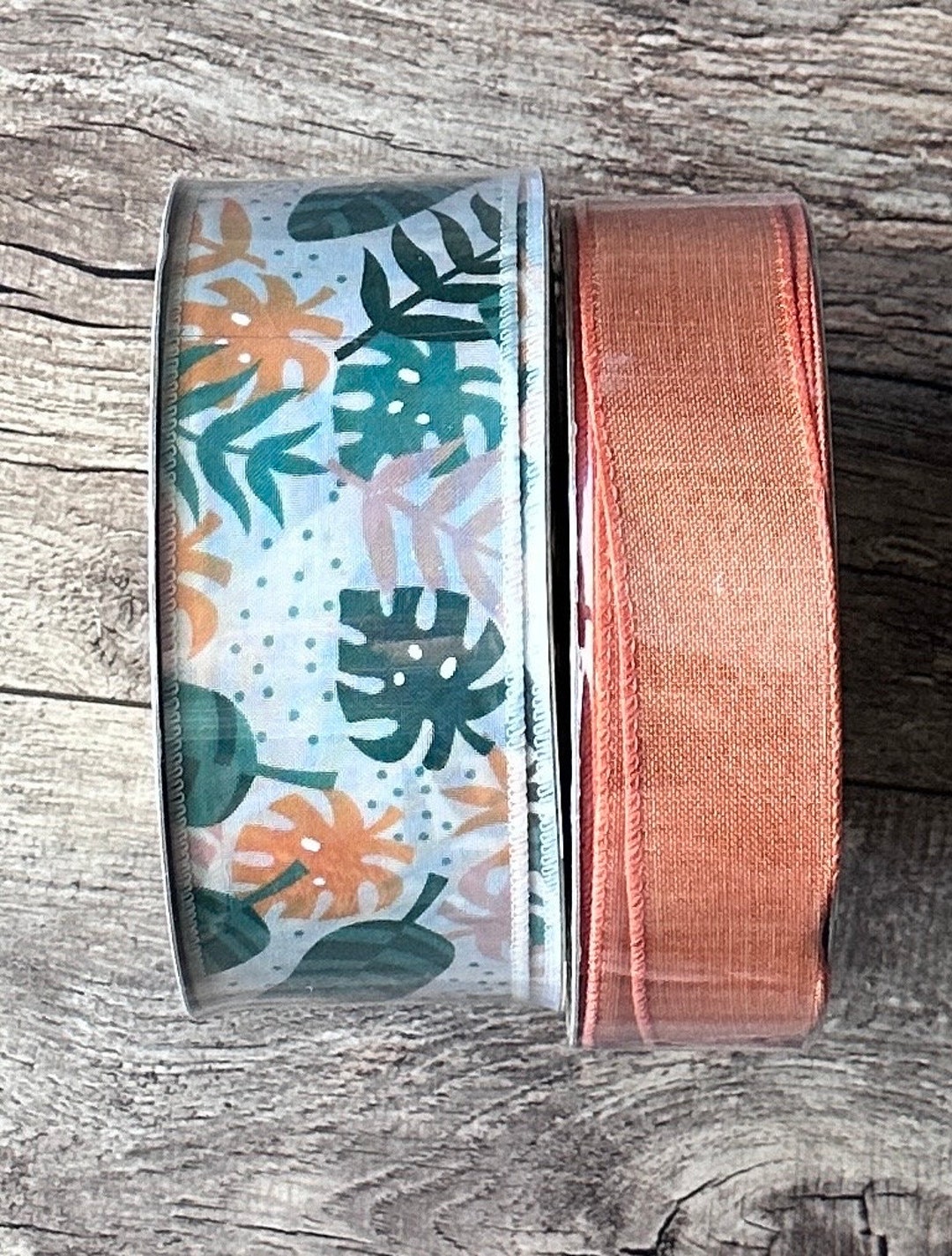 Peach and Palm Leaf Wired Ribbon - Etsy