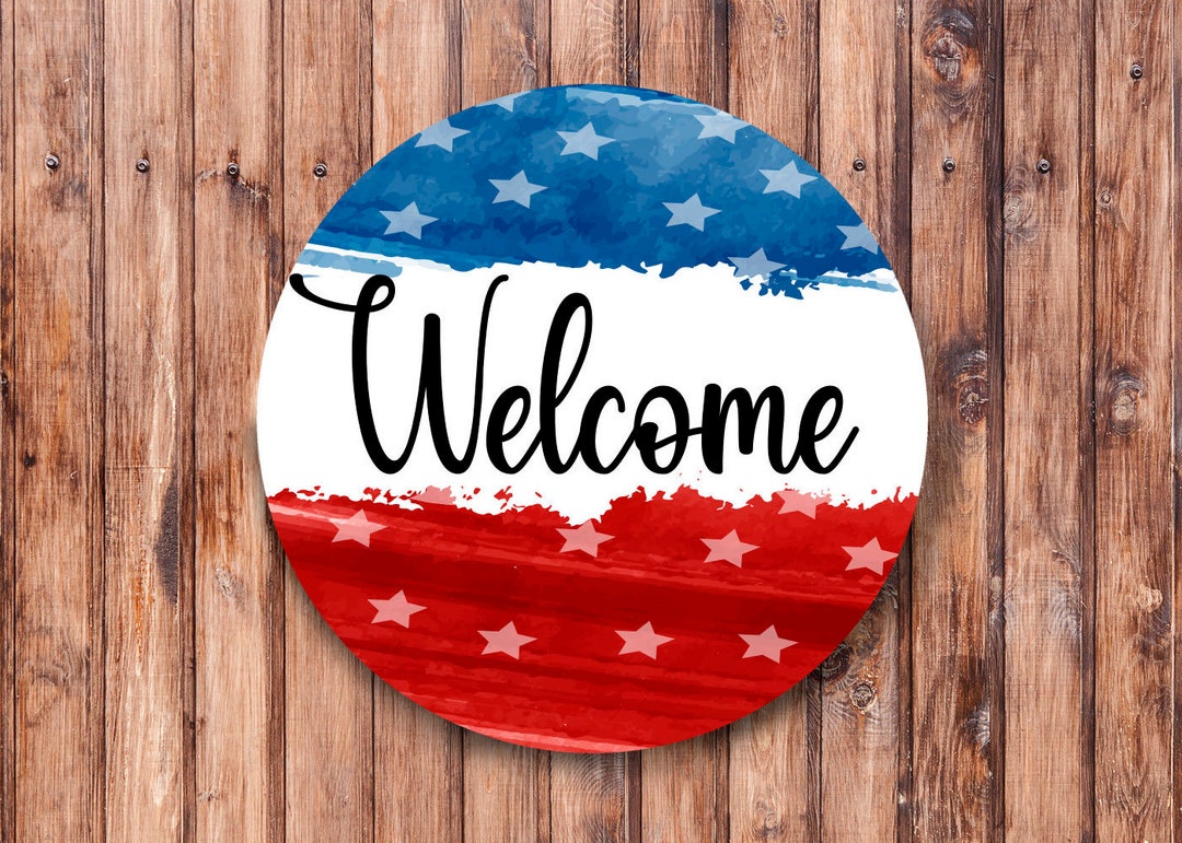 Red White and Blue Welcome Wreath Sign - Etsy
