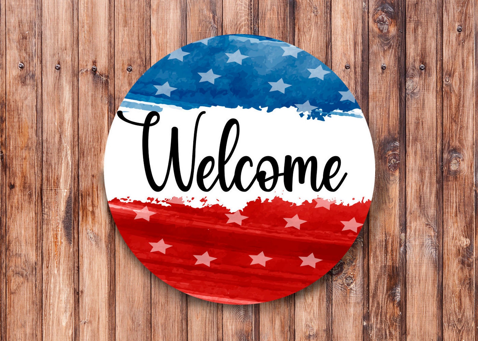 Red White and Blue Welcome Wreath Sign | Etsy