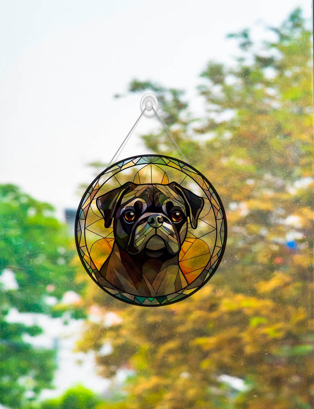 Faux Stained Glass Black Pug Acrylic Suncatcher - Etsy