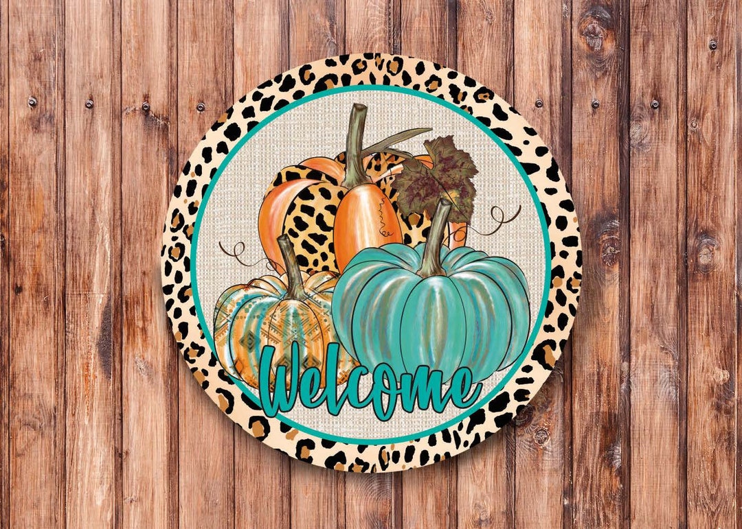 Leopard Welcome Pumpkins Wreath Sign - Etsy