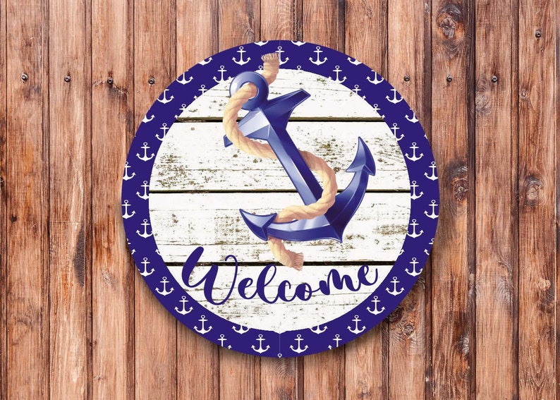 Welcome Anchor Wreath Sign - Etsy