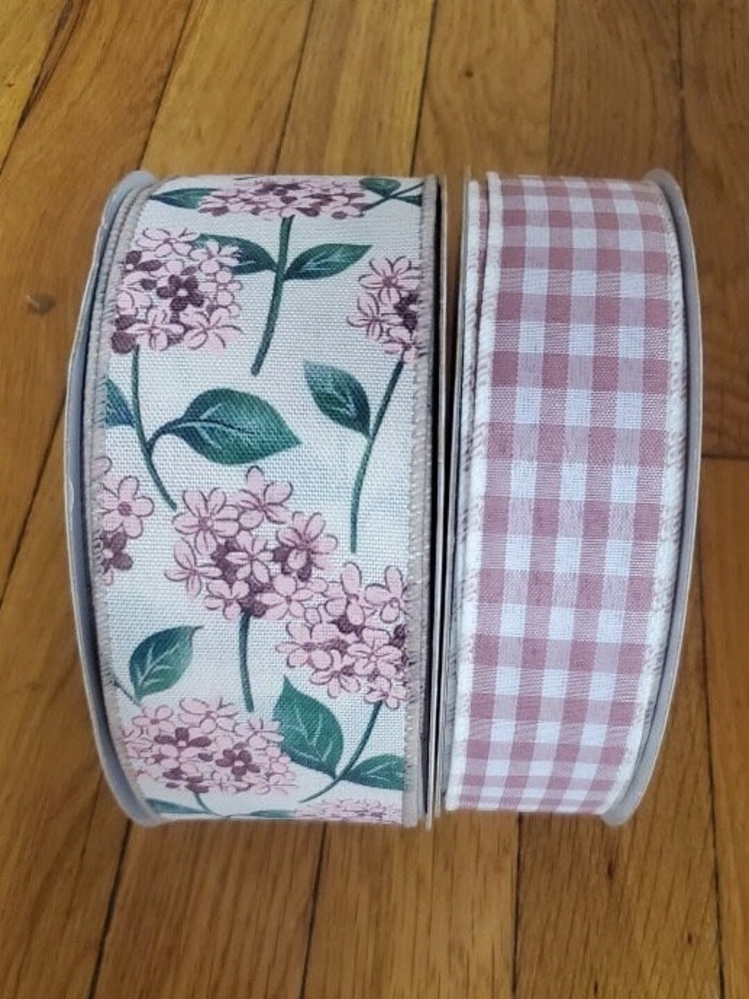 Mauve Floral and Mauve Check Wired Ribbon - Etsy