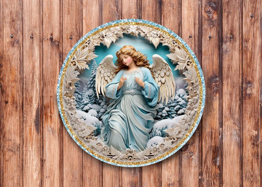 Faux 3D Blue Christmas Angel Wreath Sign - Etsy