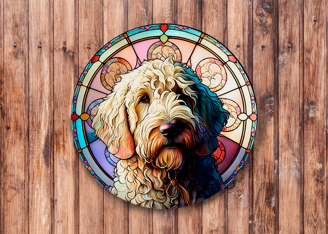 Faux Stained Glass Goldendoodle Wreath Sign - Etsy