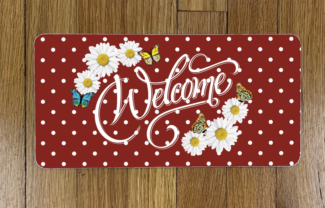 Red Welcome Daisies Wreath Sign - Etsy