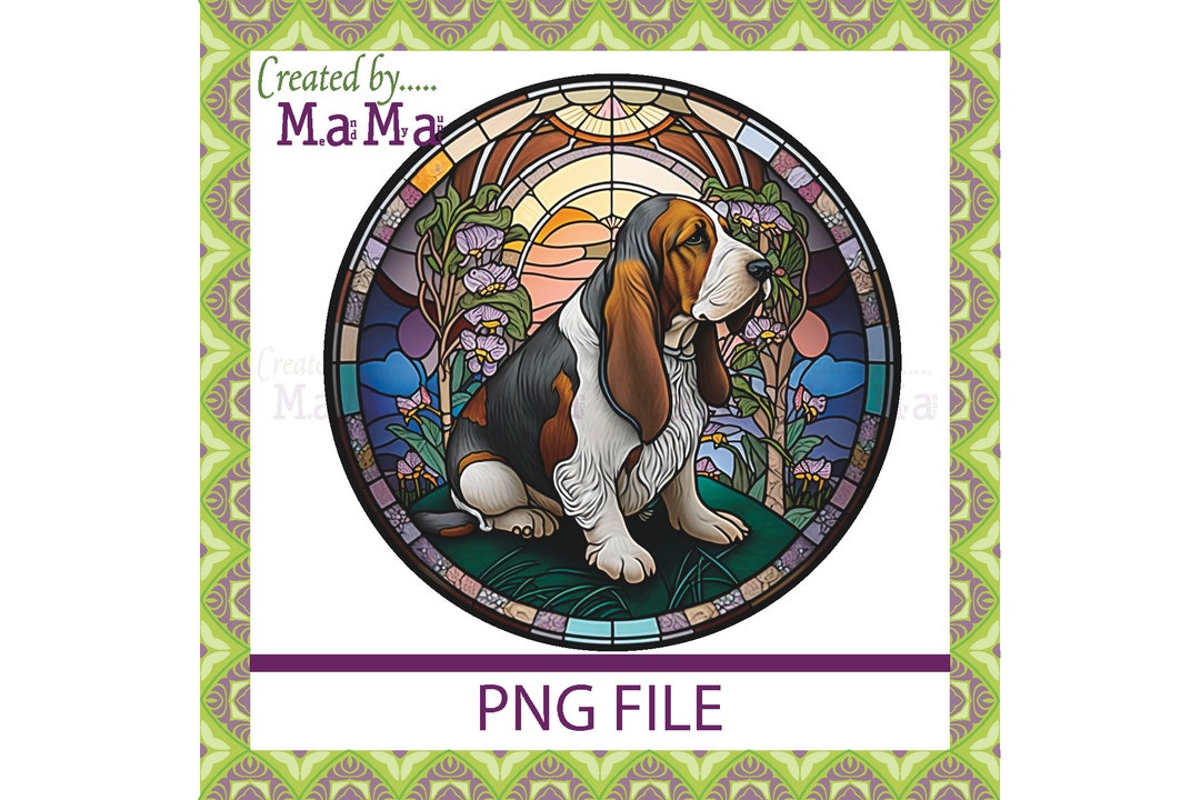 Faux PNG Stained Glass Basset Hound Wreath Sign, Wreath Accessory ...