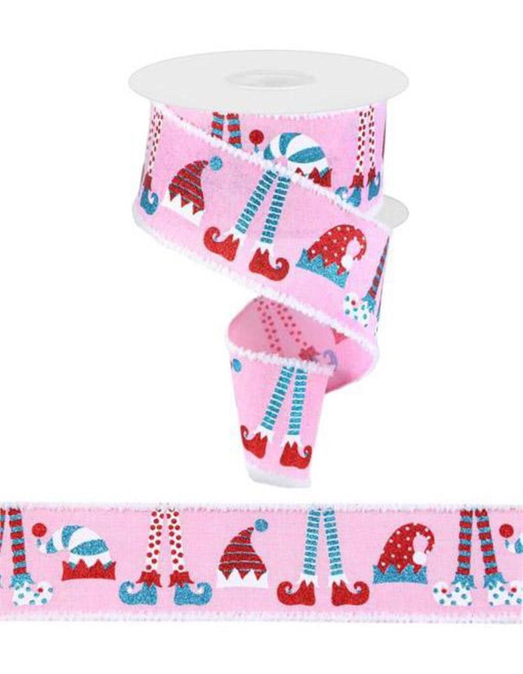 Elf Hat_legs_fuzzy Metal Edge_pink_ 2.5" X 10yd Wired Ribbon - Etsy