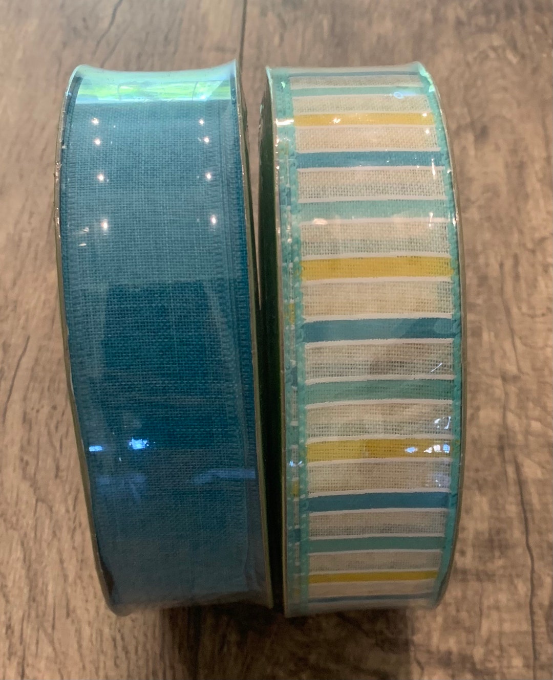 Solid Blue and Blue & Yellow Stripe Wired Ribbon - Etsy