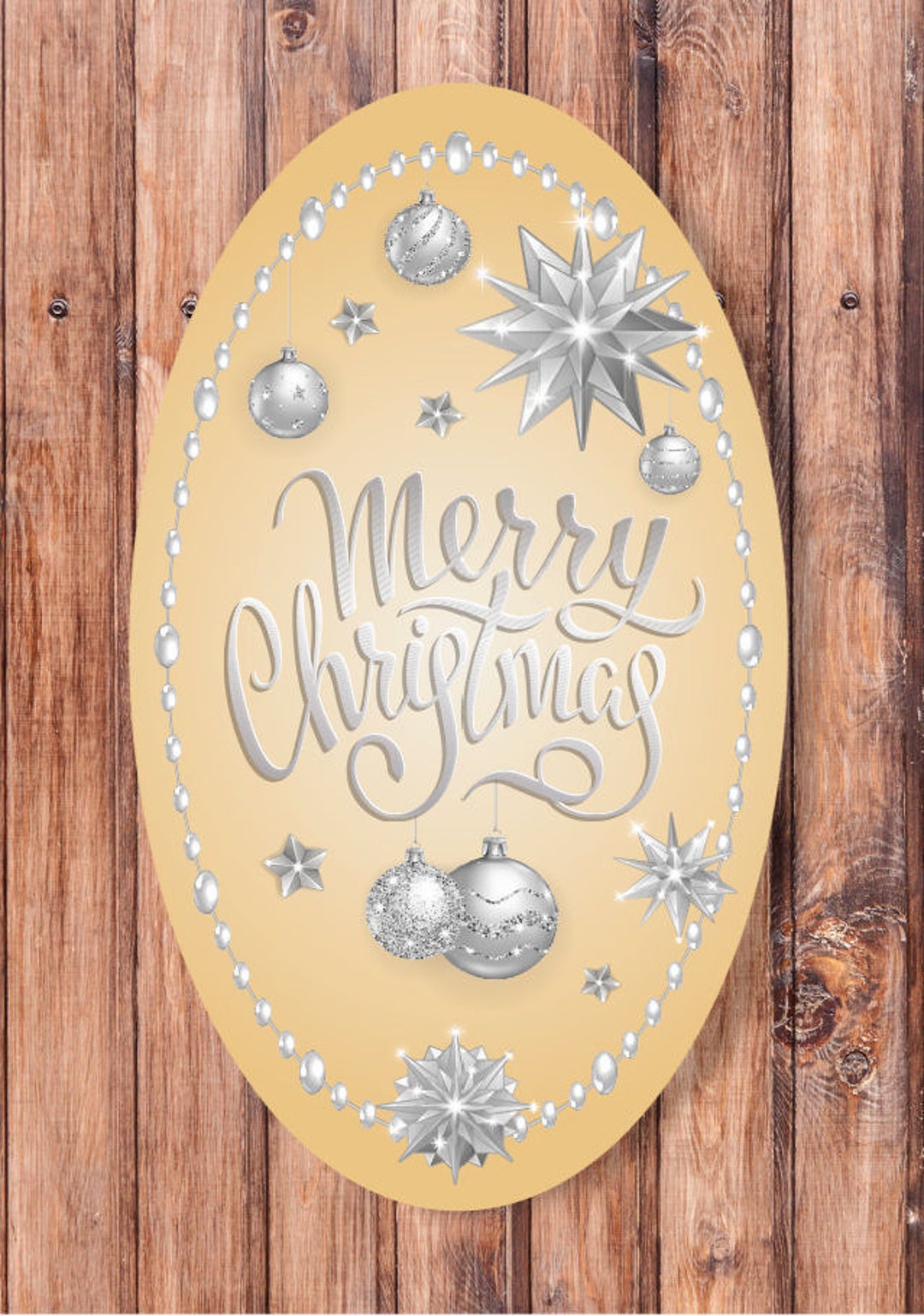 Merry Christmas Gold and Silver Oval Wreath Sign - Etsy
