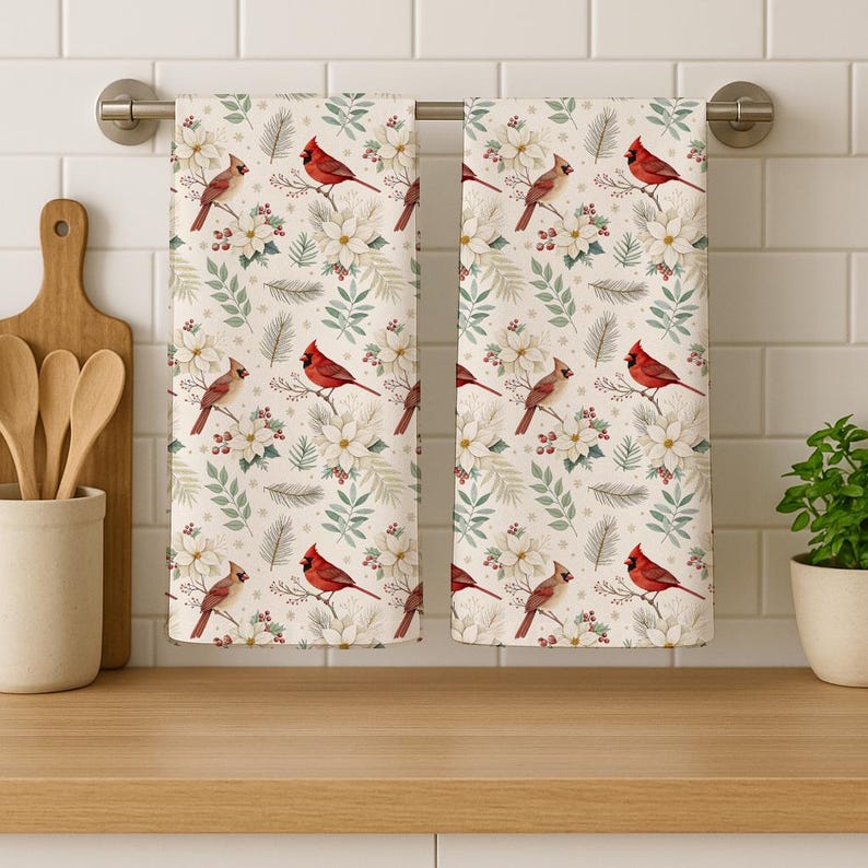 Winter Cardinals Cotton Kitchen Towel - Etsy