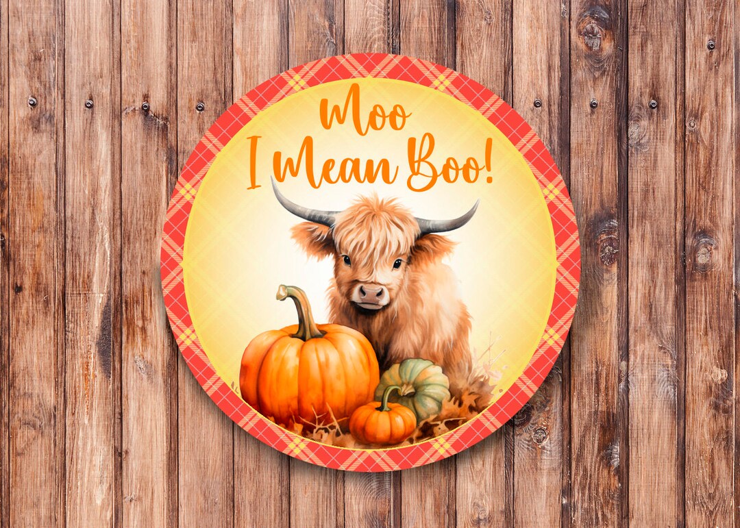 Moo I Mean Boo_highland Cow Wreath Sign - Etsy