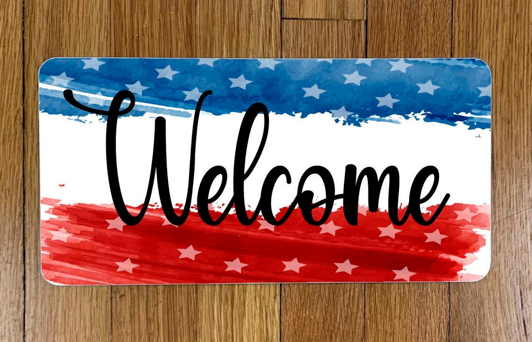 Red White and Blue Welcome _wreath Sign - Etsy