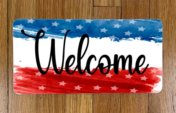 Red White and Blue Welcome _wreath Sign | Etsy