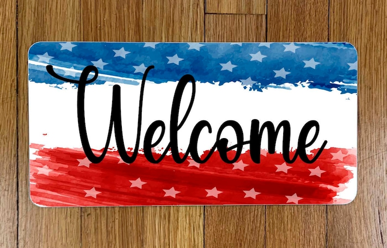 Red White and Blue Welcome _wreath Sign - Etsy
