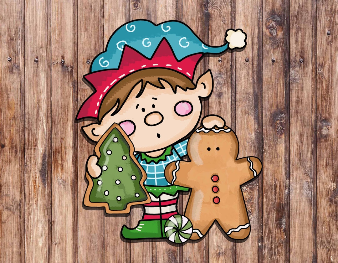 Elf With Gingerbread Wood Sign - Etsy