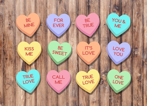 Conversation Hearts Set of 12 Hardboard | Etsy