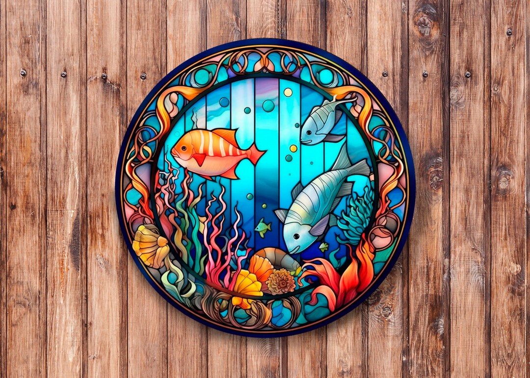 Faux Stained Glass Tropical Fish Wreath Sign - Etsy
