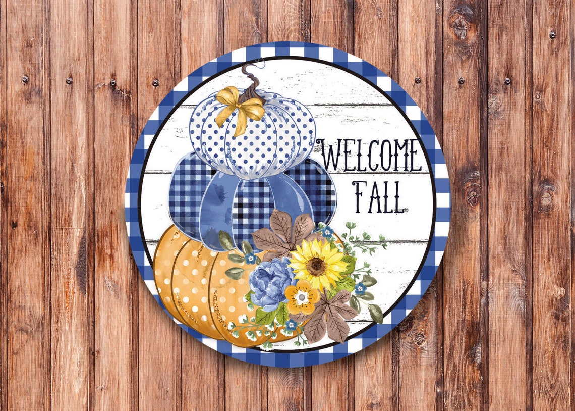 Welcome Fall_blue Pumpkin Stack Wreath Sign - Etsy