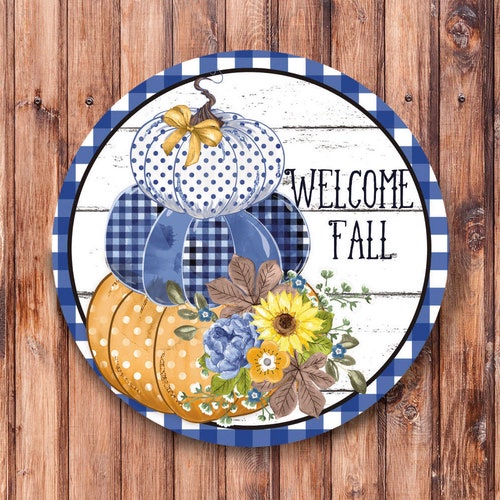 Welcome Fall_blue Pumpkin Stack Wreath Sign - Etsy