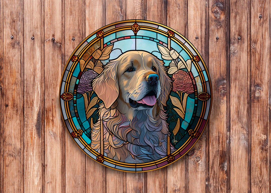 Faux Stained Glass Golden Retriever Wreath Sign - Etsy