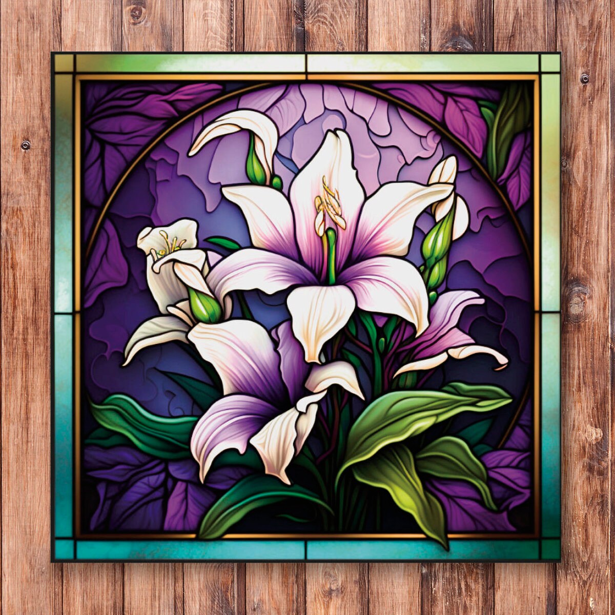 Faux Stained Glass Easter Lily 10x10 Wreath Sign - Etsy