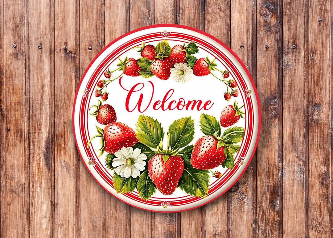 Welcome Strawberries and Flowers Wreath Sign - Etsy