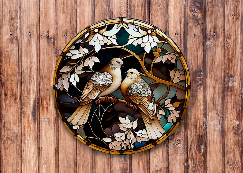 Faux Stained Glass Two Turtle Doves Wreath Sign - Etsy