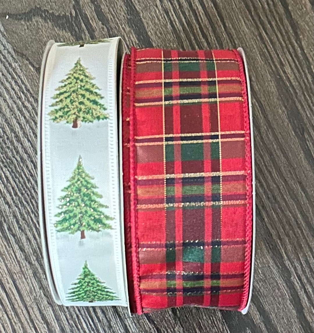 Red Plaid Ribbon and Christmas Tree Wired Ribbon - Etsy