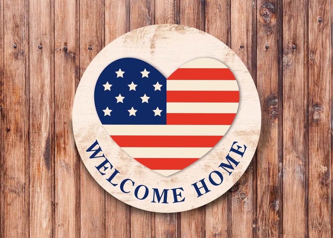 Patriotic Welcome Home Heart Wreath Sign - Etsy