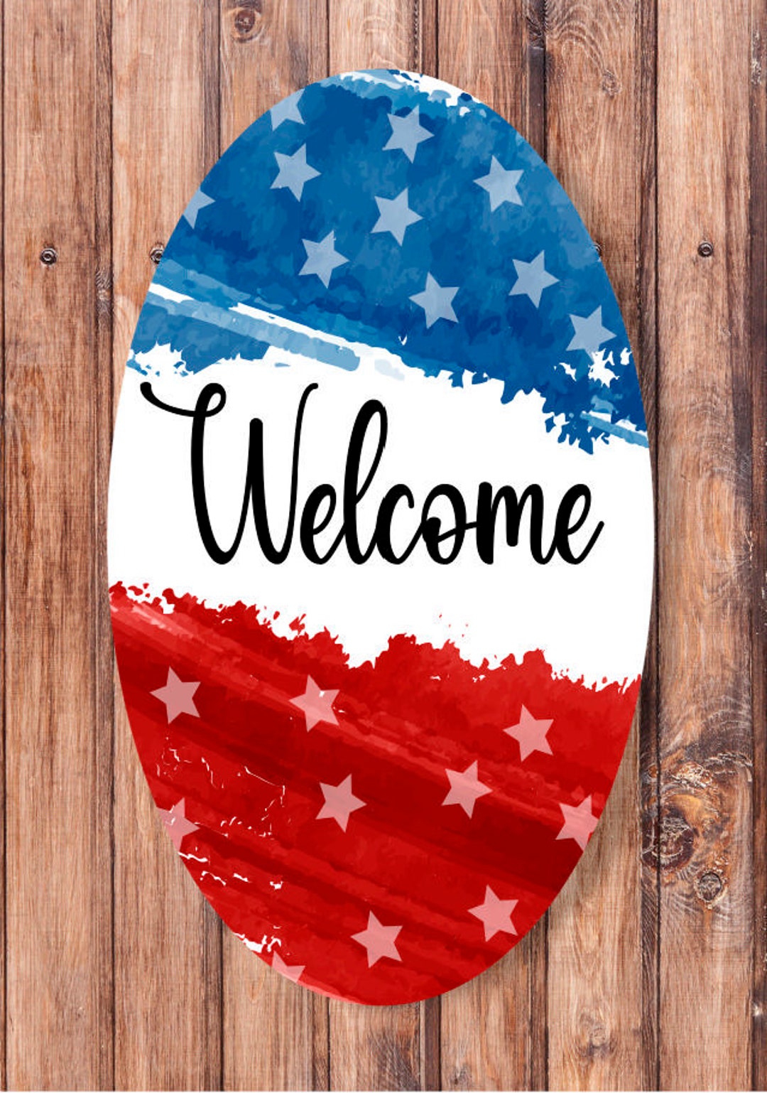 Red White and Blue Welcome_oval Wreath Sign - Etsy