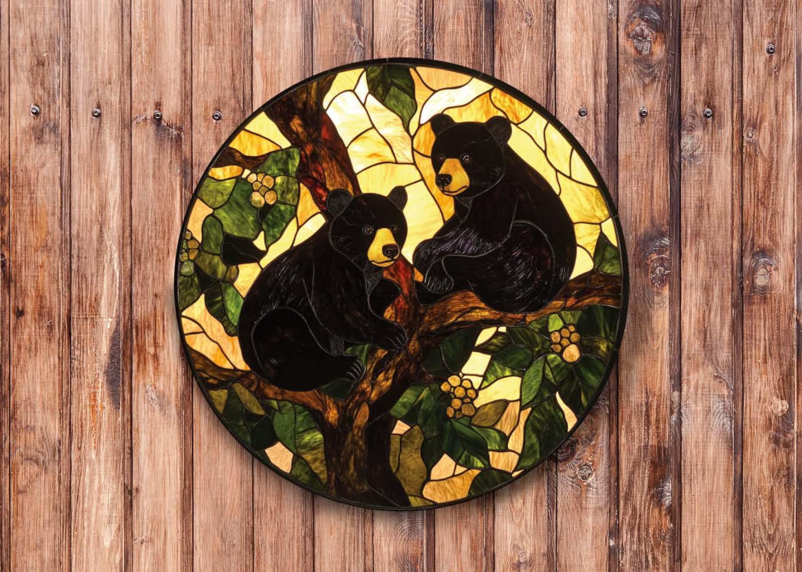 Faux Stained Glass Black Bear Cubs Wreath Sign - Etsy