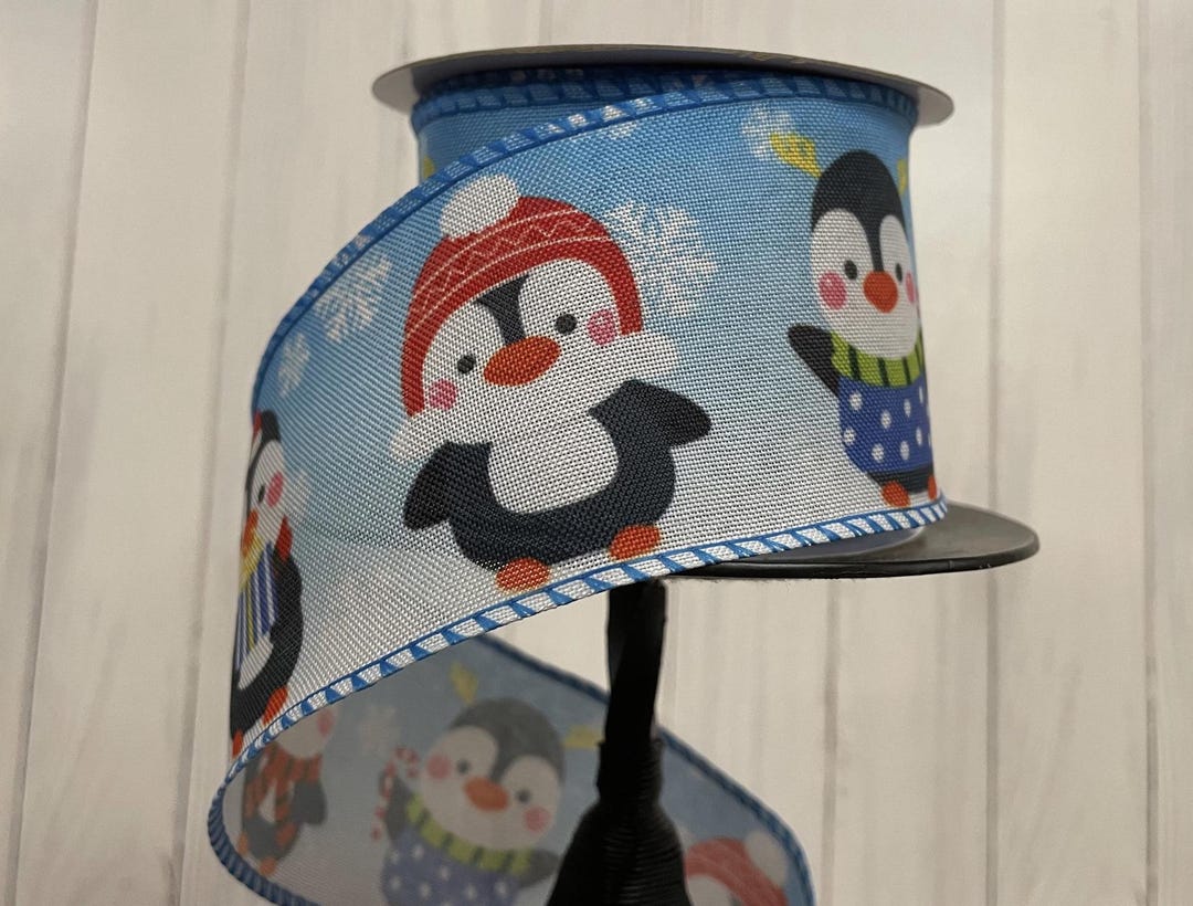 Blue Christmas Penguins Wired Ribbon - Etsy