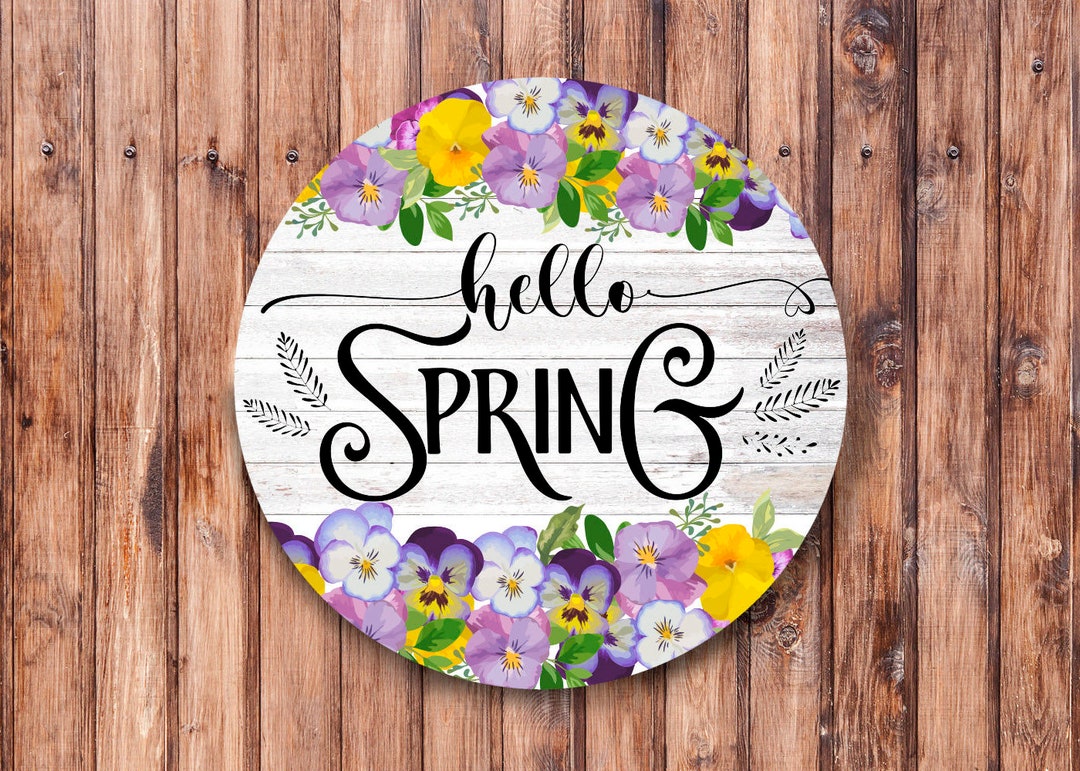 Hello Spring Pansy Wreath Sign - Etsy