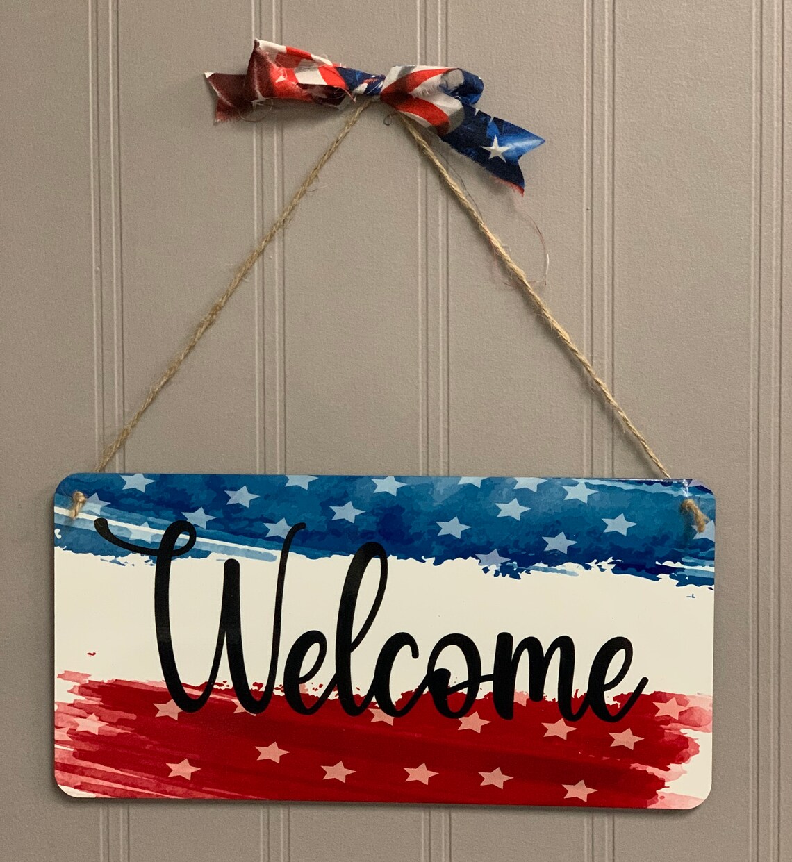 Red White and Blue Welcome _wreath Sign - Etsy
