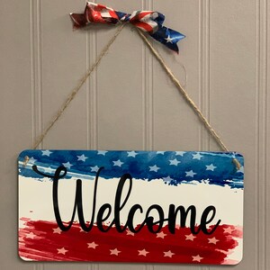 Red White and Blue Welcome _wreath Sign - Etsy