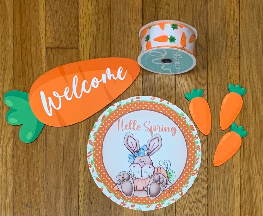 Carrot Ribbon, Welcome Carrot, 3 Small Carrots 8in Hello Spring Sign ...