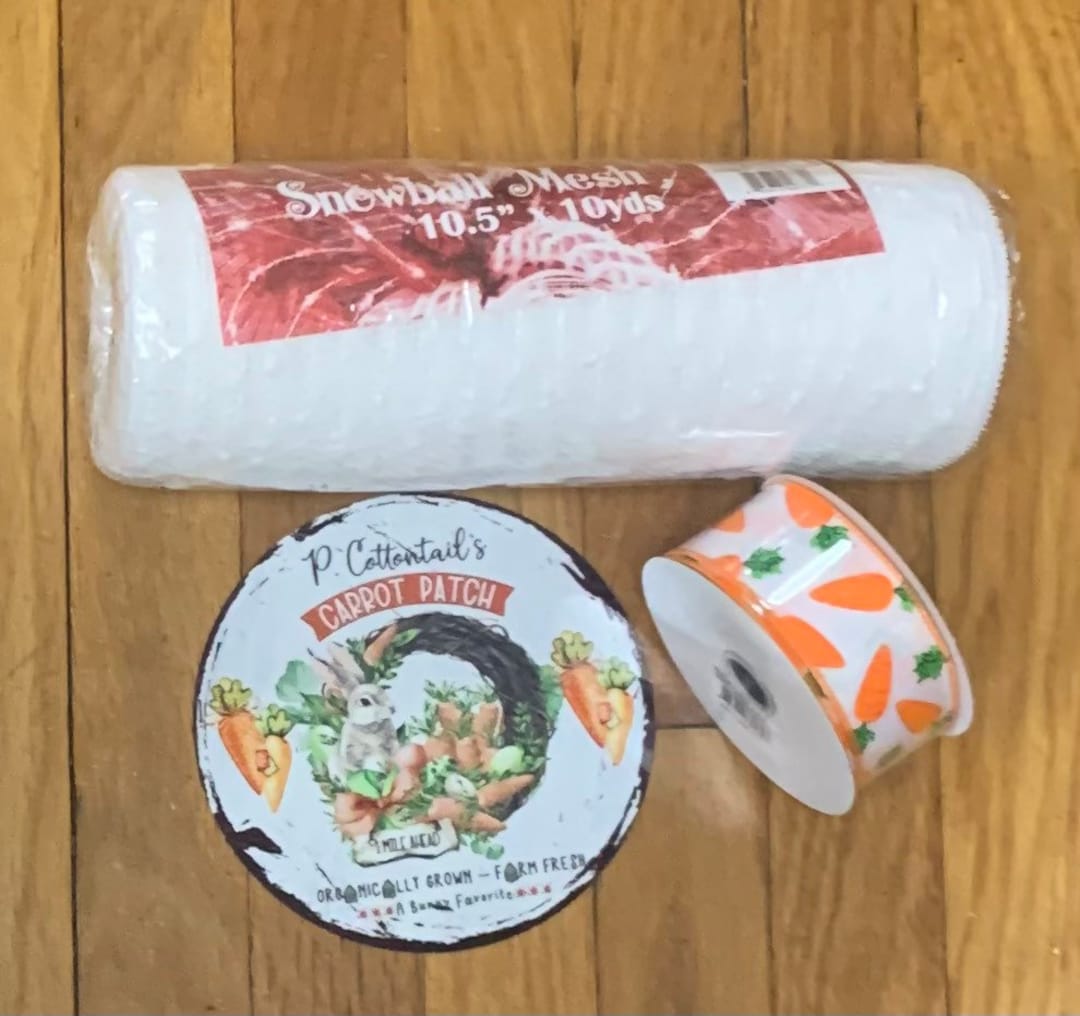 Carrot Ribbon, 10.5" Snowball Mesh, and Sign Wreath Kit - Etsy